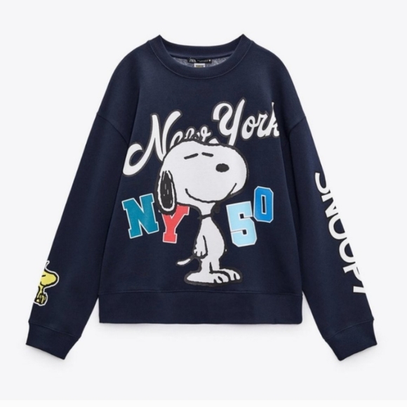 Zara | Tops | Zara X Peanuts Snoopy New York Sweatshirt Navy Blue M ...